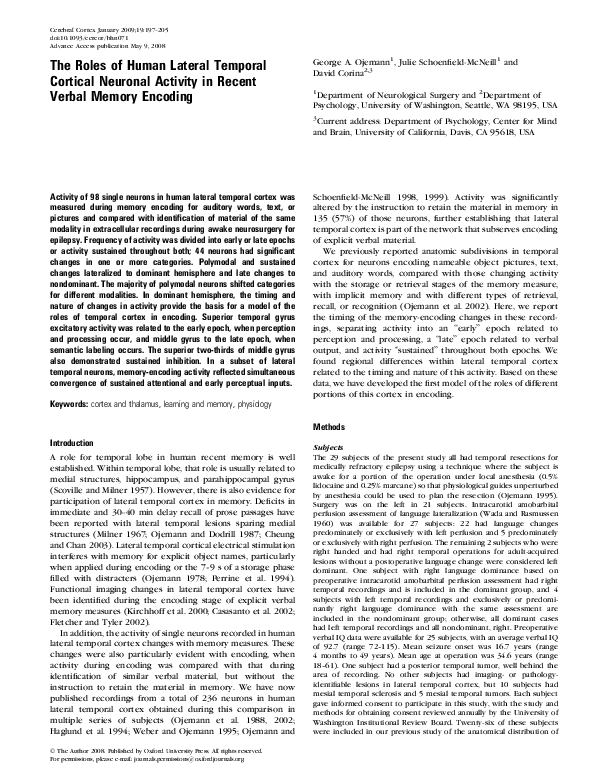 (PDF) The Roles of Human Lateral Temporal Cortical Neuronal Activity in ...