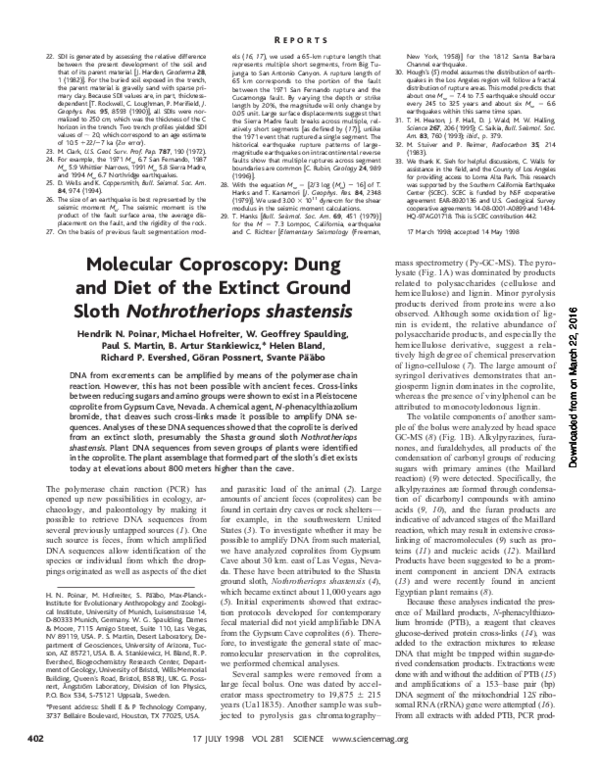 (PDF) Molecular Coproscopy: Dung and Diet of the Extinct Ground Sloth ...