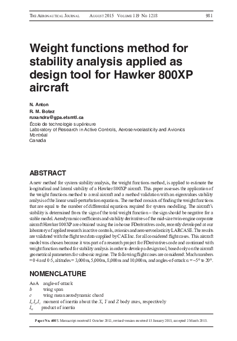 (PDF) Weight Functions Method for Aircraft Stability