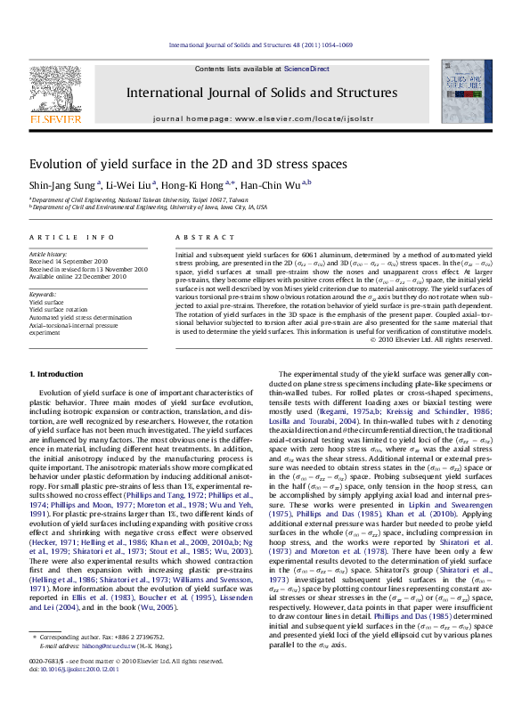 Pdf Evolution Of Yield Surface In The 2d And 3d Stress Spaces