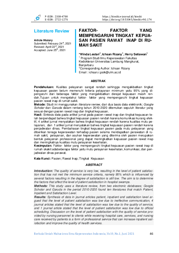 (PDF) Faktor- Faktor Yang Mempengaruhi Tingkat Kepuasan Pasien Rawat Inap DI Rumah Sakit
