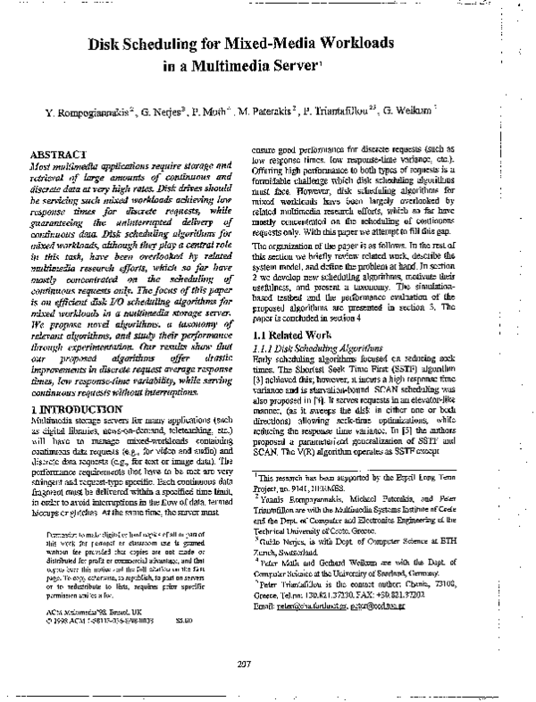(PDF) Disk scheduling for mixed-media workloads in a multimedia server | Michael Paterakis ...