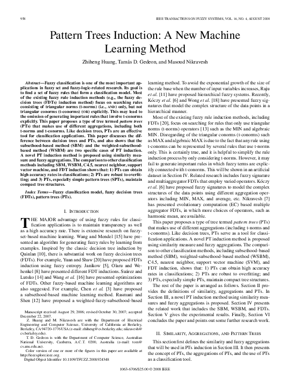 (PDF) Pattern Trees Induction: A New Machine Learning Method