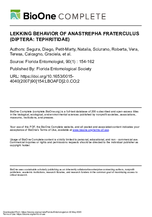 (PDF) Lekking Behavior of Anastrepha Fraterculus (Diptera: Tephritidae)