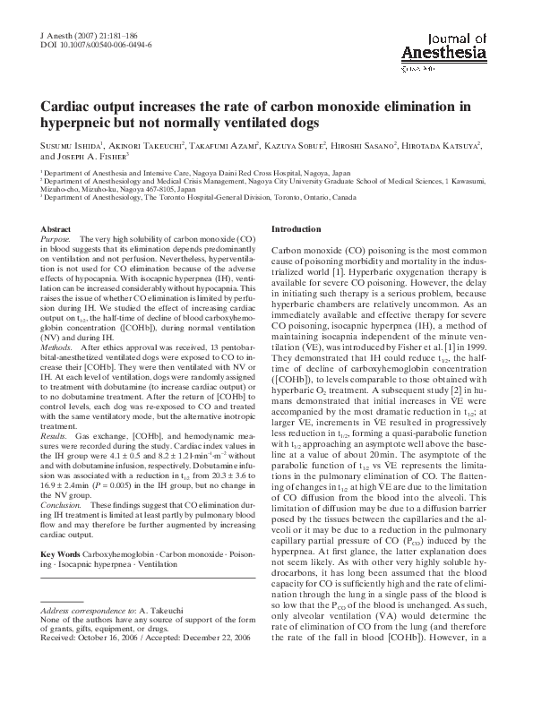 (PDF) Cardiac output increases the rate of carbon monoxide elimination ...