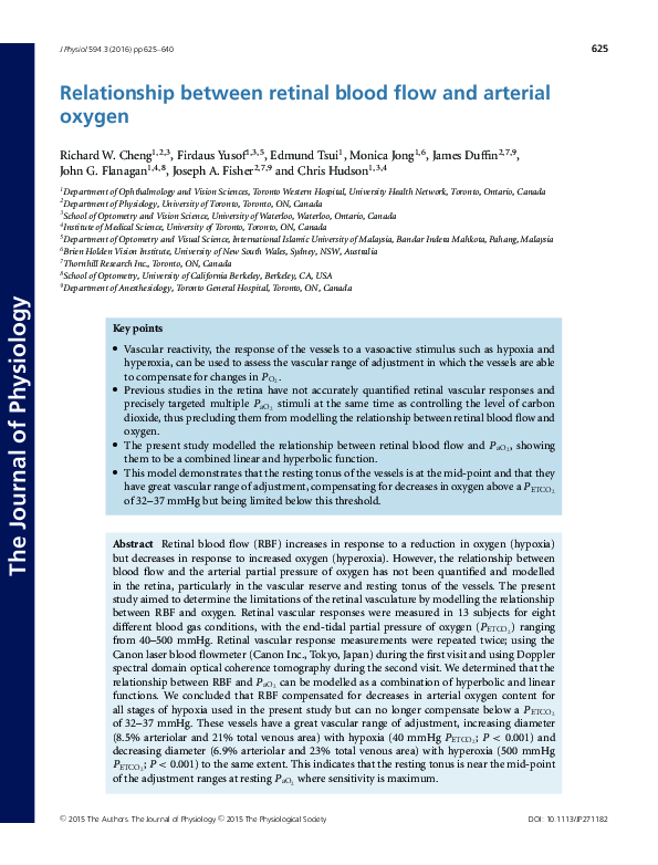 (PDF) Relationship between Retinal Blood Flow and Arterial Oxygen