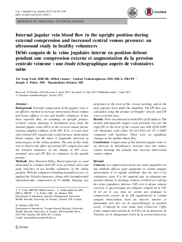 (PDF) Internal jugular vein blood flow in the upright position during ...