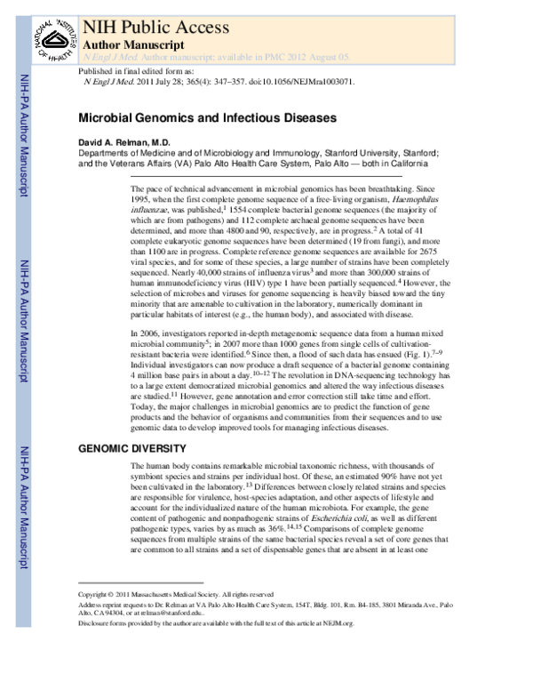 (PDF) Microbial Genomics and Infectious Diseases