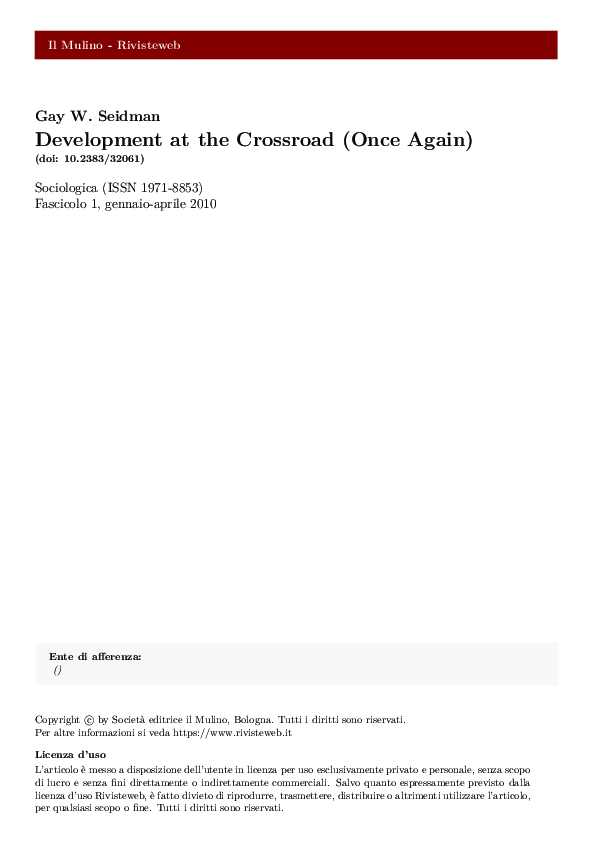 (PDF) Development at the Crossroad (Once Again)