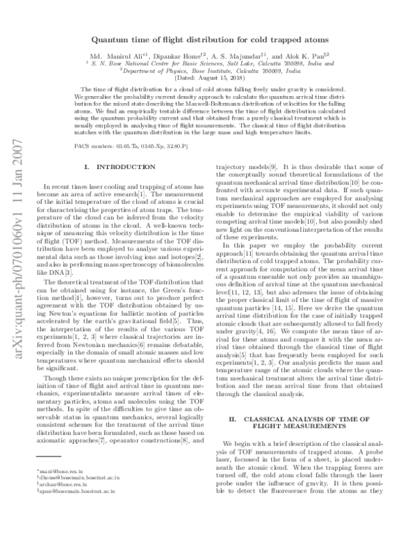 (PDF) Quantum time-of-flight distribution for cold trapped atoms