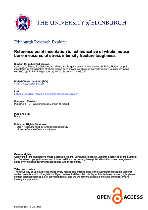(PDF) Reference point indentation is not indicative of whole mouse bone ...