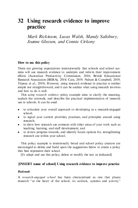 (PDF) Using research evidence to improve practice