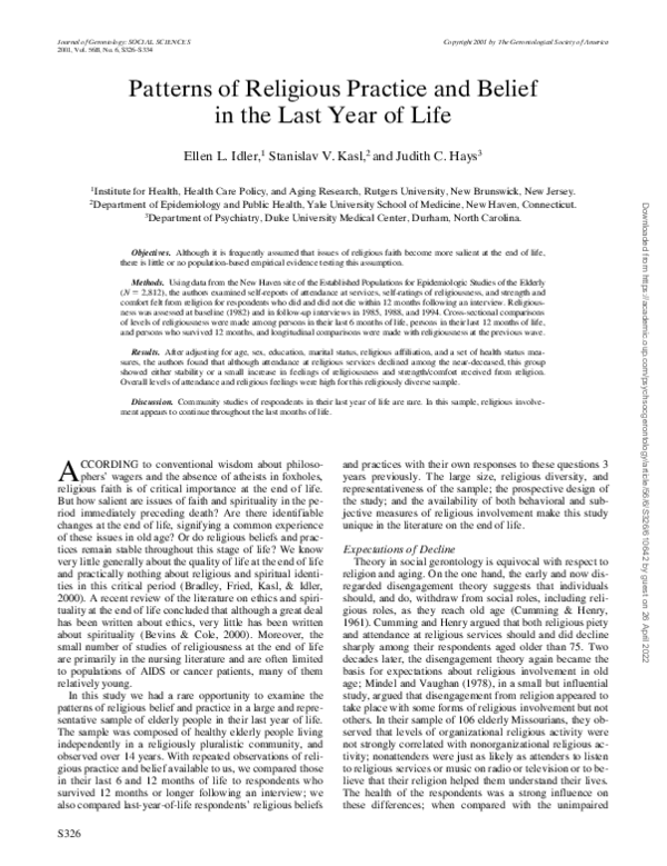 (PDF) Patterns of Religious Practice and Belief in the Last Year of Life