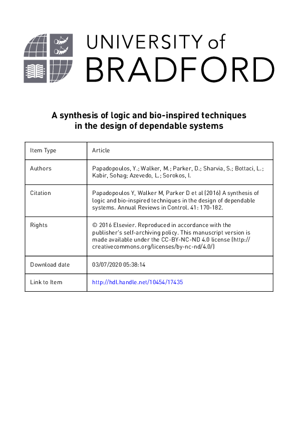 (PDF) A synthesis of logic and bio-inspired techniques in the design of dependable systems ...