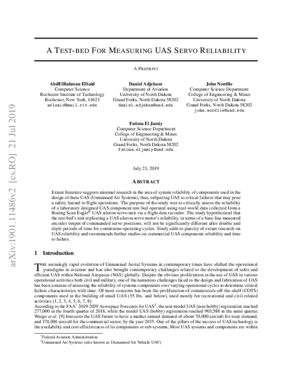 (PDF) A test bed for measuring UAV servo reliability