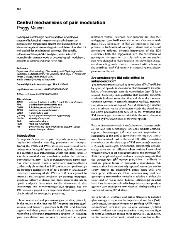 (PDF) Central mechanisms of pain modulation