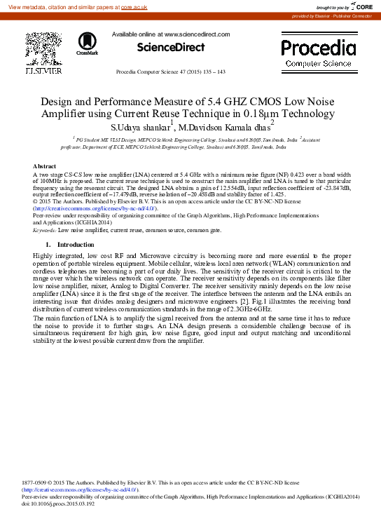 (PDF) Design and Performance Measure of 5.4 GHZ CMOS Low Noise Amplifier Using Current Reuse ...