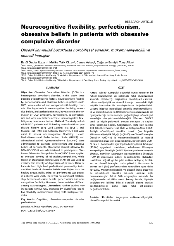 (PDF) Neurocognitive flexibility, perfectionism, obsessive beliefs in patients with obsessive ...