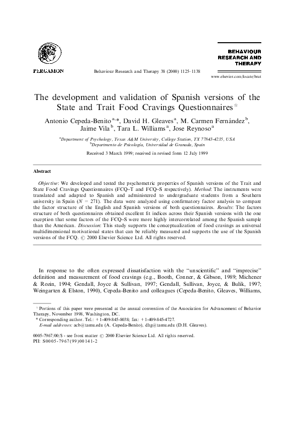 (PDF) The development and validation of Spanish versions of the State ...