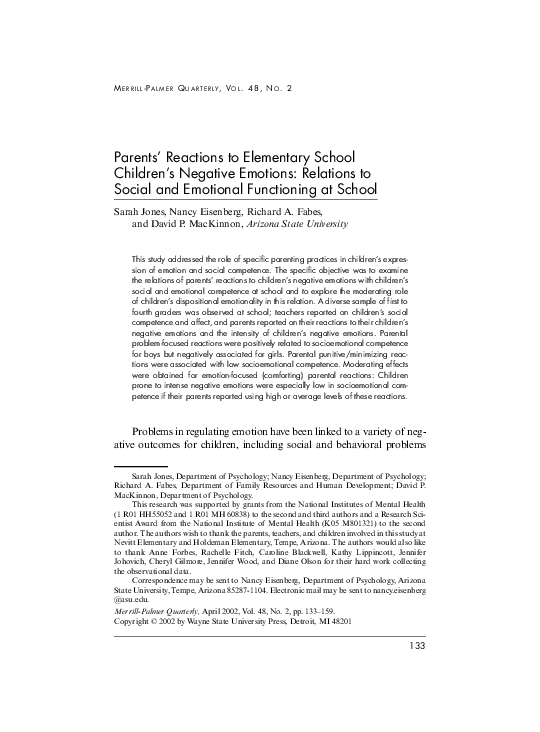 (PDF) Parents' Reactions to Elementary School Children's Negative ...