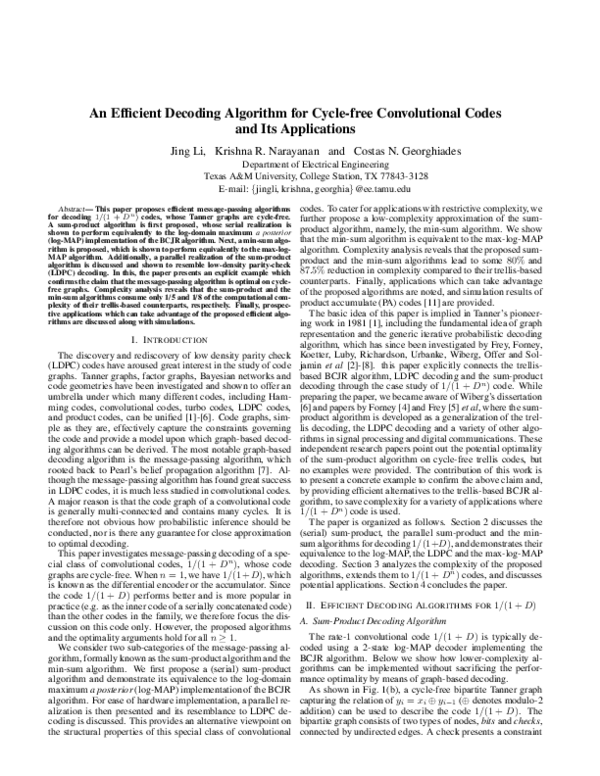 (PDF) An efficient decoding algorithm for cycle-free convolutional codes and its applications