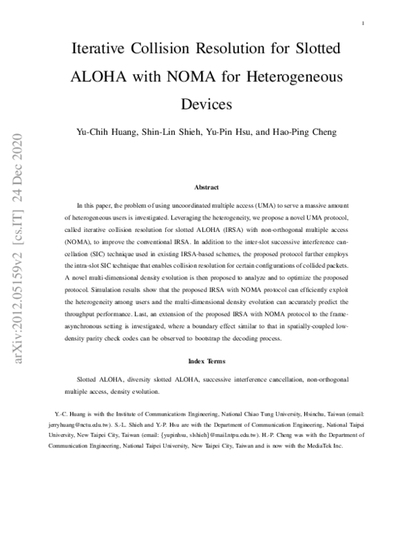(PDF) Iterative collision resolution for slotted ALOHA: An optimal uncoordinated transmission ...