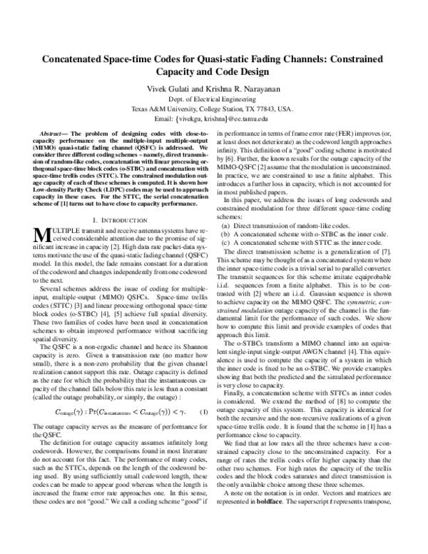 (PDF) Concatenated space-time codes for quasi-static fading channels: constrained capacity and ...
