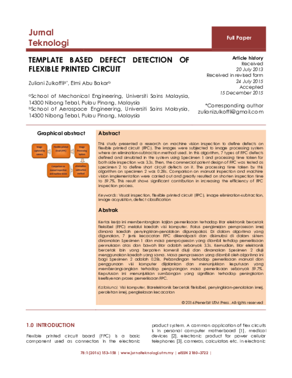 Pdf Template Based Defect Detection Of Flexible Printed Circuit