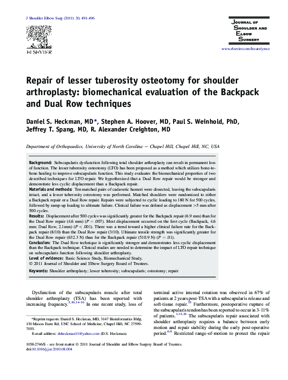 (PDF) Repair of lesser tuberosity osteotomy for shoulder arthroplasty ...