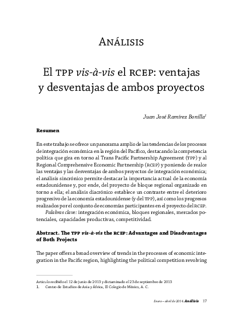 (PDF) El TPP vis-à-vis el RCEP: ventajas y desventajas de ambos proyectos