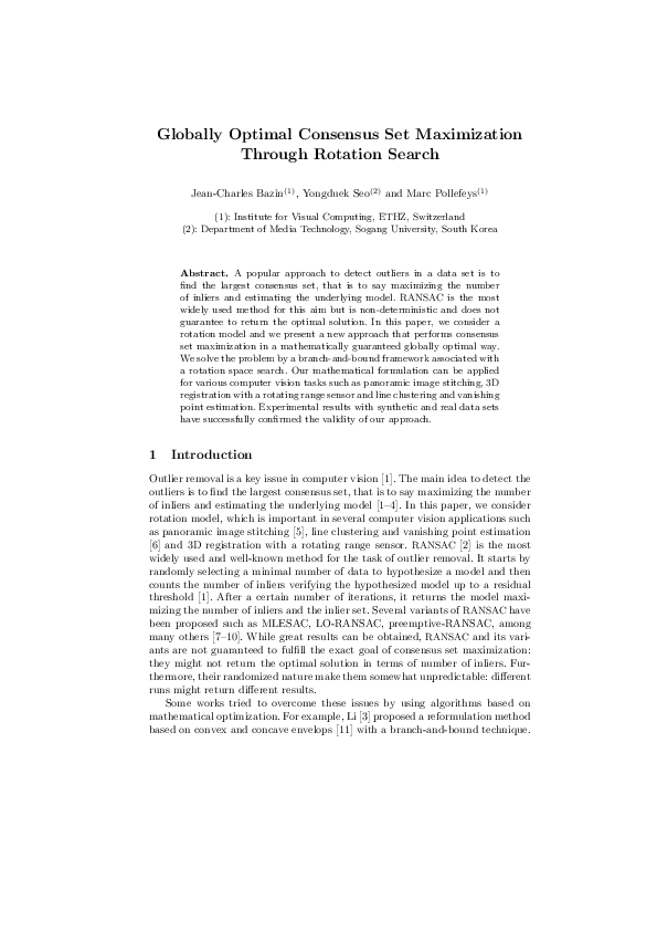 (PDF) Globally Optimal Consensus Set Maximization through Rotation Search (PDF) Globally Optimal Consensus Set Maximization through Rotation Search