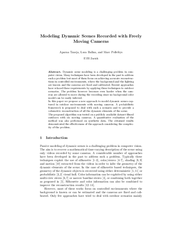 (PDF) Modeling Dynamic Scenes Recorded with Freely Moving Cameras