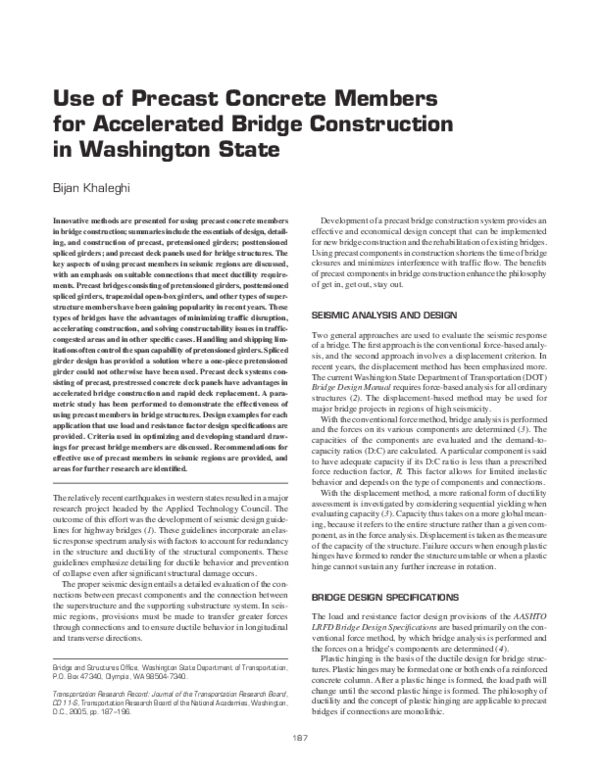 (PDF) Use of Precast Concrete Members for Accelerated Bridge ...