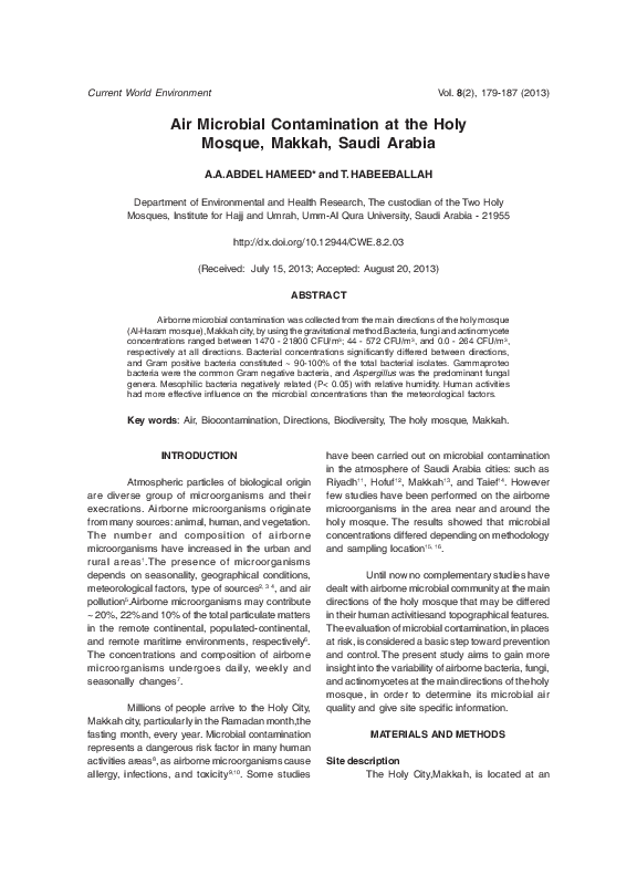 (PDF) Air Microbial Contamination at the Holy Mosque, Makkah, Saudi Arabia