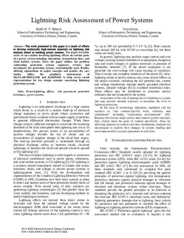 (PDF) Lightning risk assessment of power systems