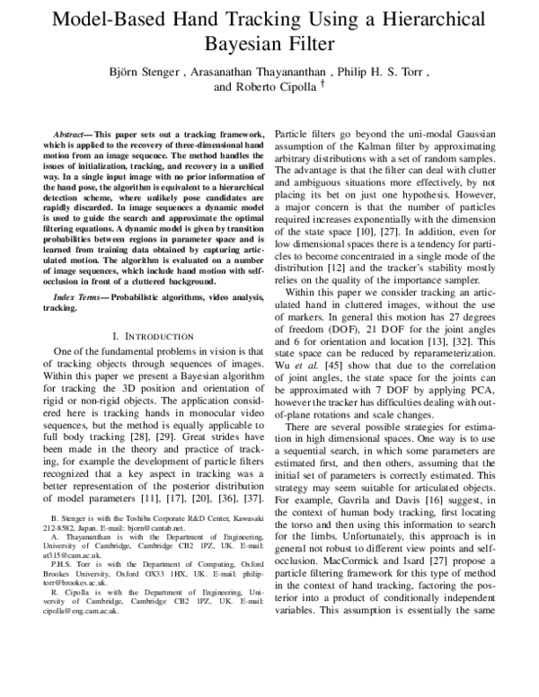 (PDF) Model-Based Hand Tracking Using a Hierarchical
