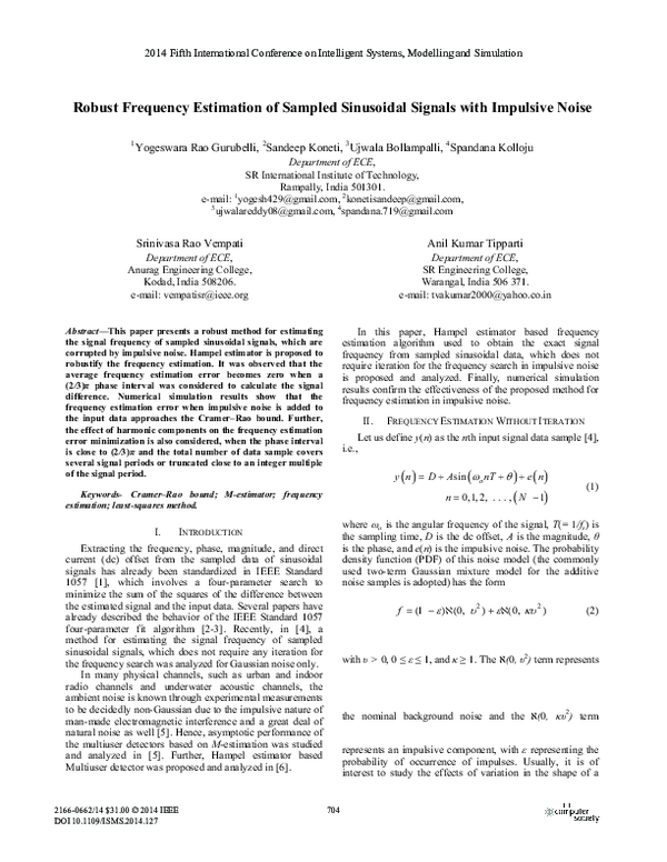 (PDF) Robust Frequency Estimation of Sampled Sinusoidal Signals with Impulsive Noise