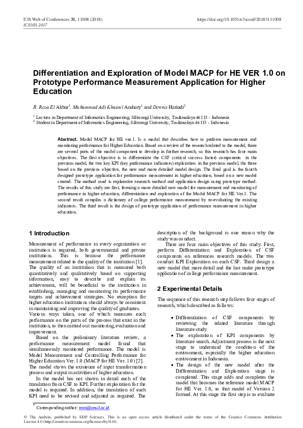 (PDF) Differentiation and Exploration of Model MACP for HE VER 1.0 on ...