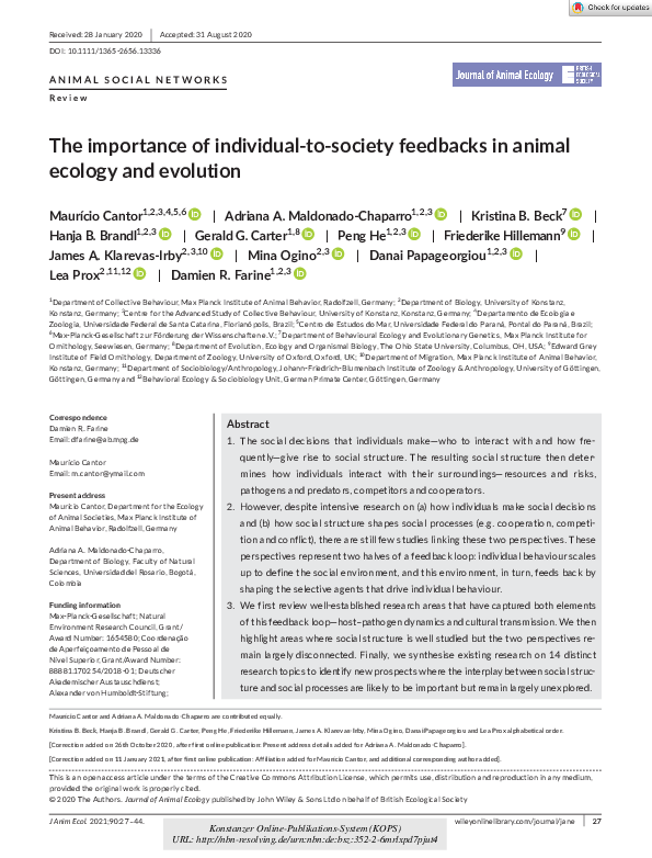 (PDF) Animal social networks: revealing the causes and implications of ...