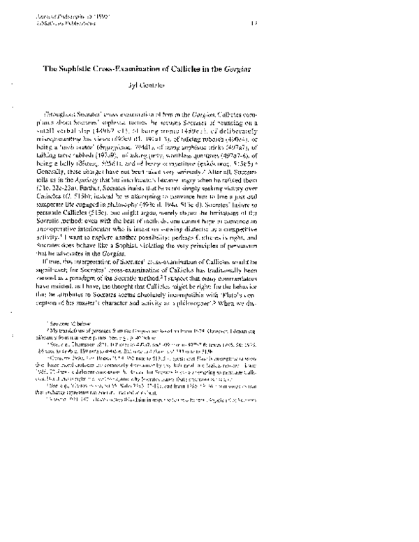 (PDF) The Sophistic Cross-Examination of Callicles in the Gorgias