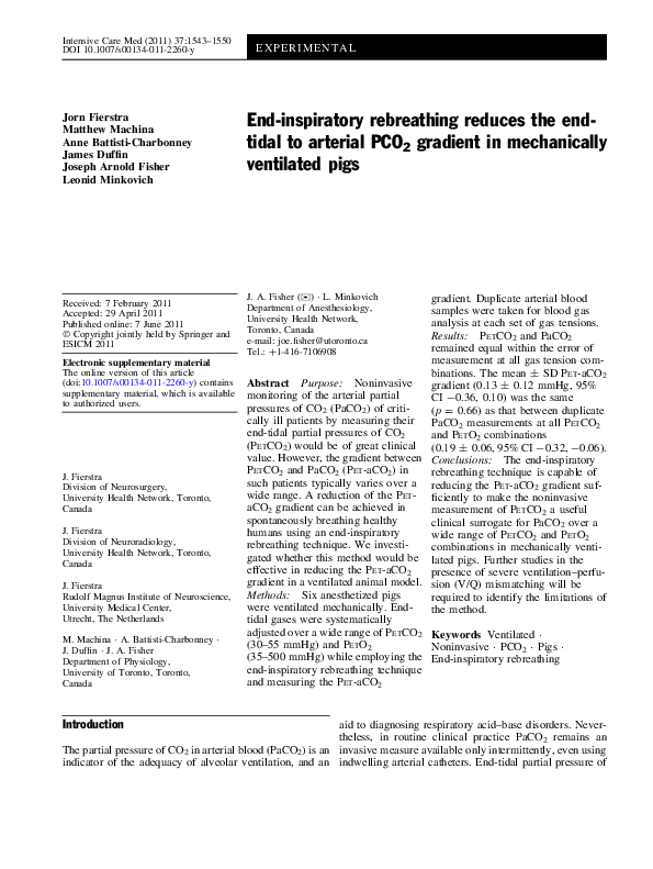 (PDF) End-inspiratory rebreathing reduces the end-tidal to arterial ...