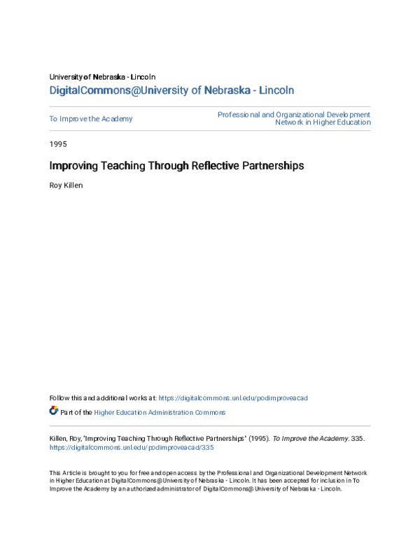 (PDF) Improving Teaching Through Reflective Partnerships