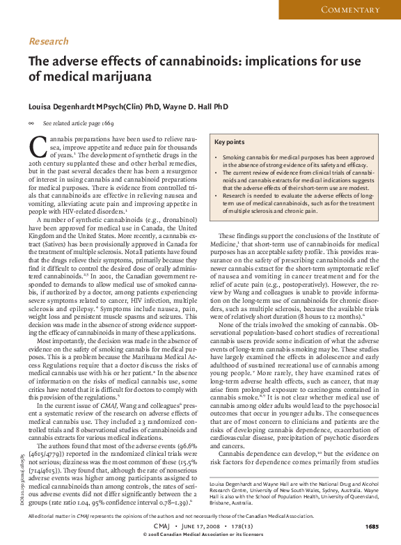 (PDF) The adverse effects of cannabinoids: implications for use of ...
