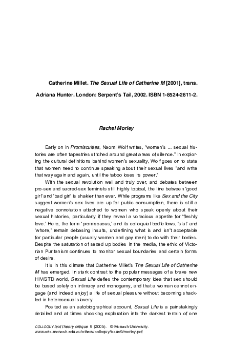 (PDF) Catherine Millet. The Sexual Life of Catherine M [2001], trans