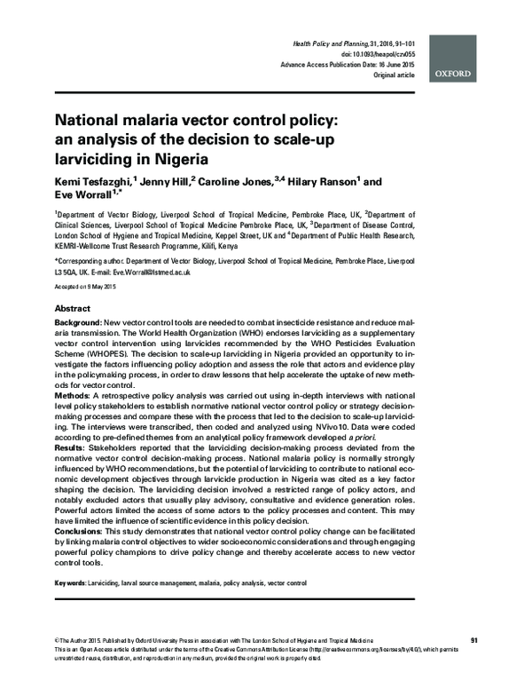 (PDF) National malaria vector control policy: an analysis of the ...