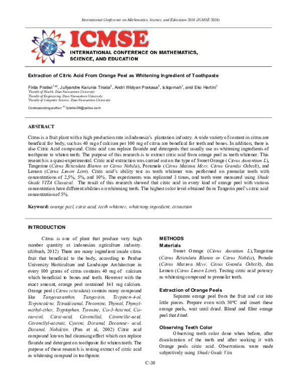 (PDF) Extraction of Citric Acid From Orange Peel as Whitening ...