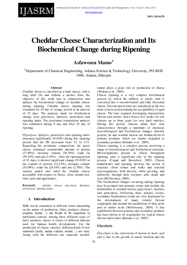 (PDF) Cheddar Cheese Characterization and Its Biochemical Change during ...
