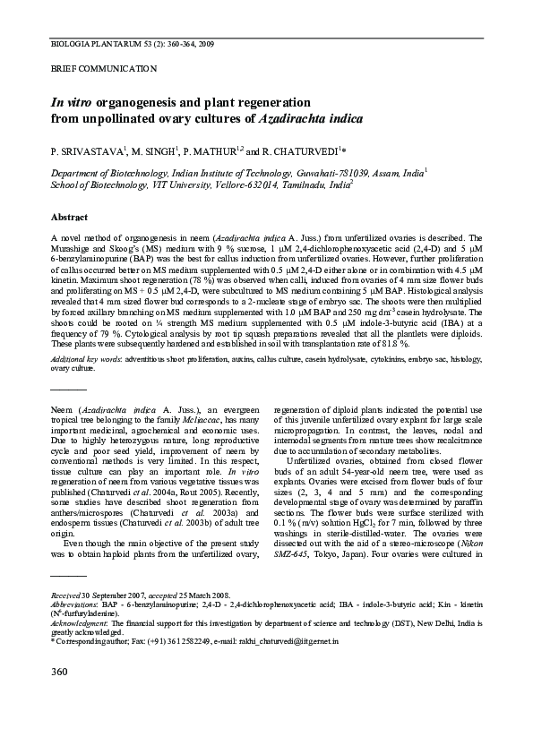(PDF) In vitro organogenesis and plant regeneration from unpollinated ...