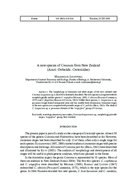 (PDF) A new species of Crotonia from New Zealand (Acari: Oribatida ...