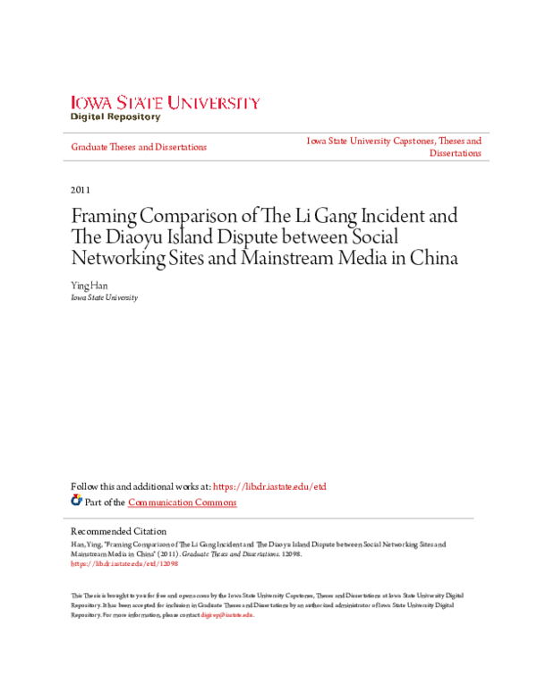 (PDF) Framing Comparison of The Li Gang Incident and The Diaoyu Island ...